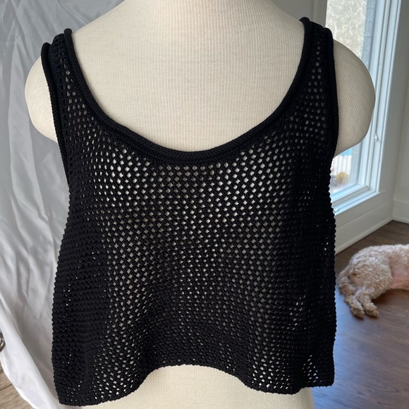 Tops | Nwt Netted Black Cropped Tank | Poshmark